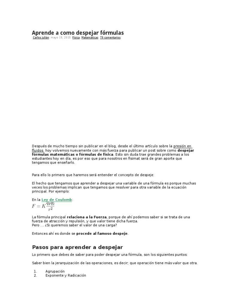 Aprende A Como Despejar Fórmulas | PDF | Fórmula | Ecuaciones