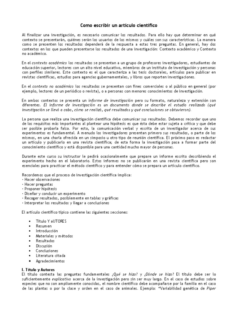Como Escribir Un Informe Tipo Artículo Científico | PDF | Método ...