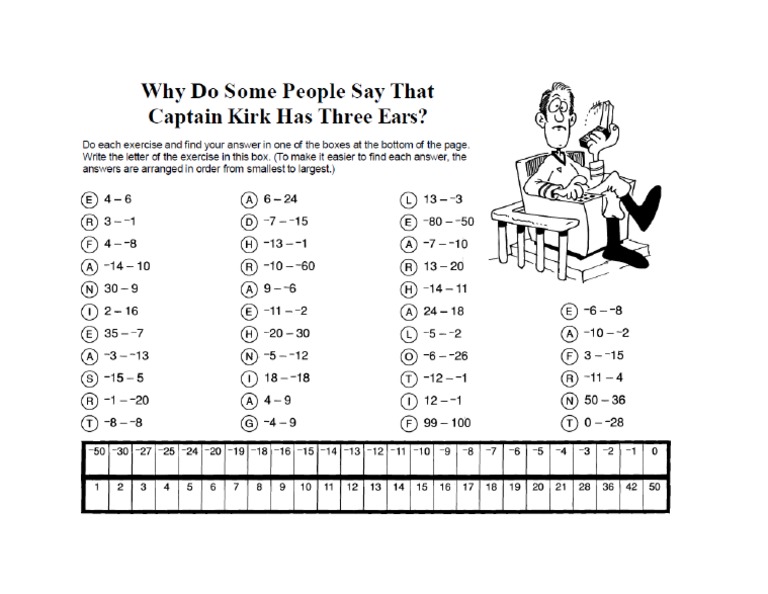 Subtracting Integers Riddle Sheet | PDF