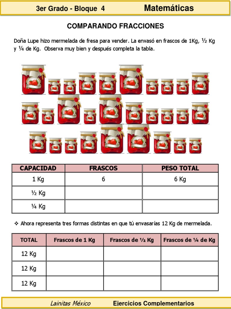 3er Grado - Matemáticas - Comparación de Fracciones | PDF