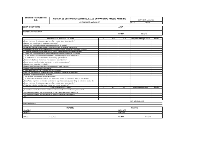 Checklist de Andamios para Seguridad | PDF | Andamio | Informática y ...