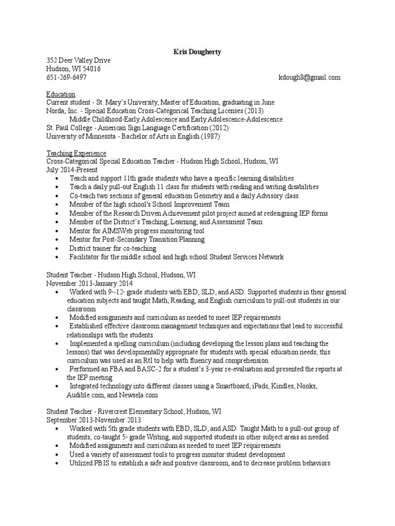 Special Ed Teacher Profile | PDF