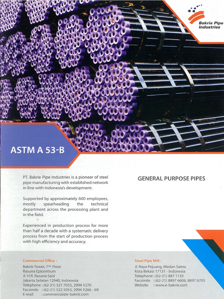 Pipe Data Table Spec ASTM A53-B Bakrie | PDF