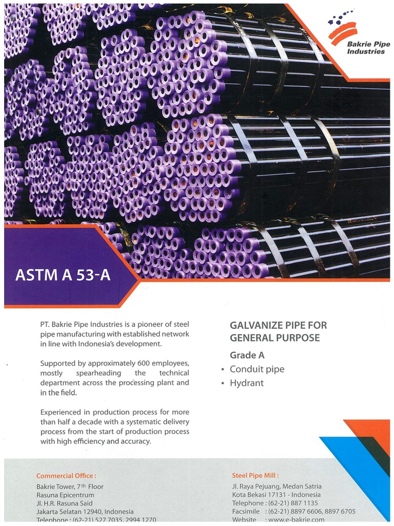 Pipe Data Table Spec Astm A53-A Bakrie | PDF