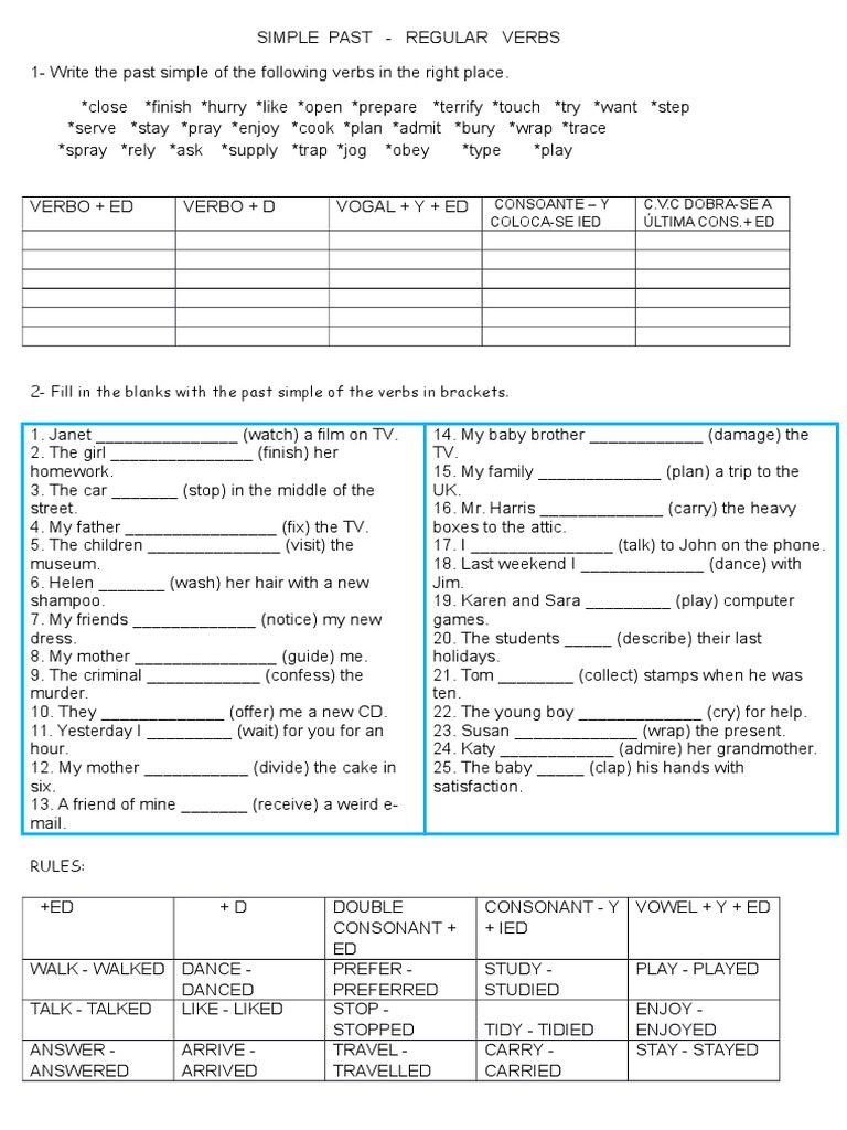 Simple Past Exercises | PDF | Rules | Morphology