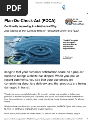 Pdsa Template Lovely Plan Do Check Act Pdca From Mindtools