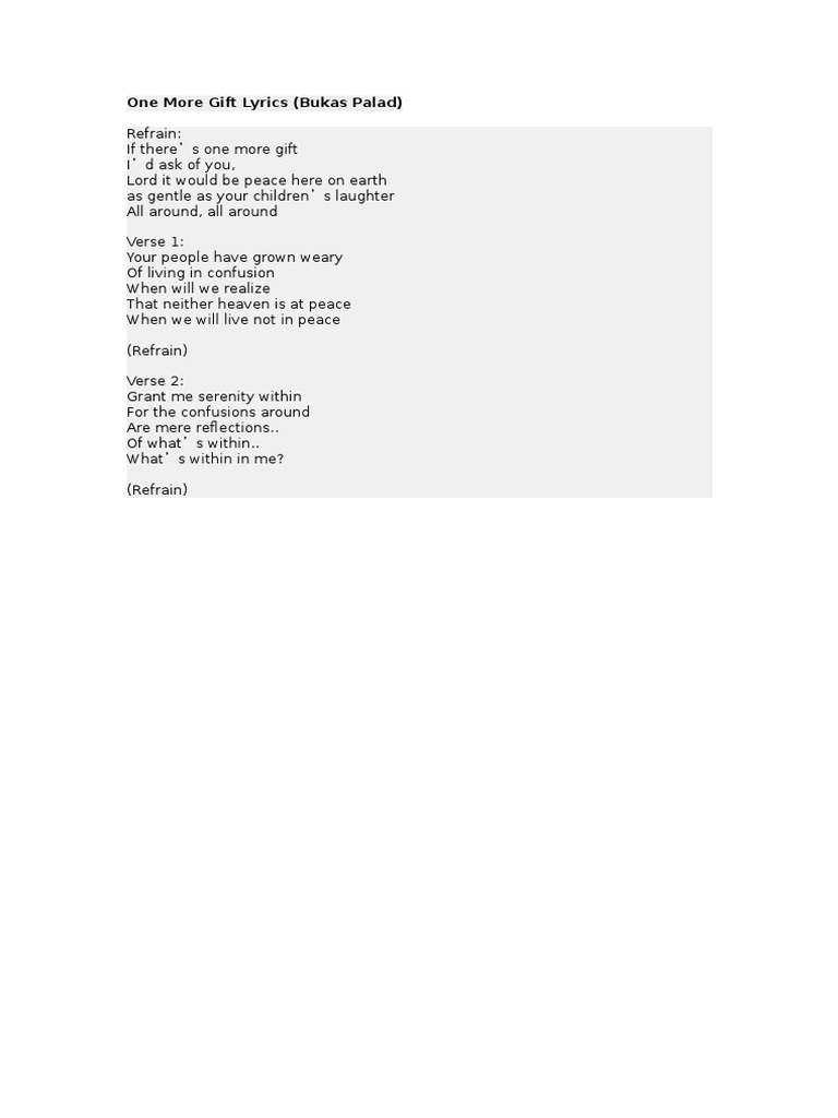 One More Gift Lyrics | PDF