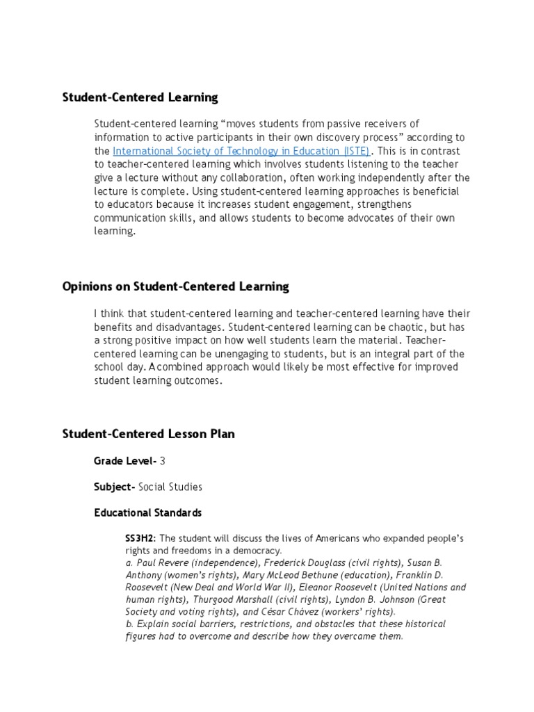 Student-Centered Learning in Social Studies | PDF