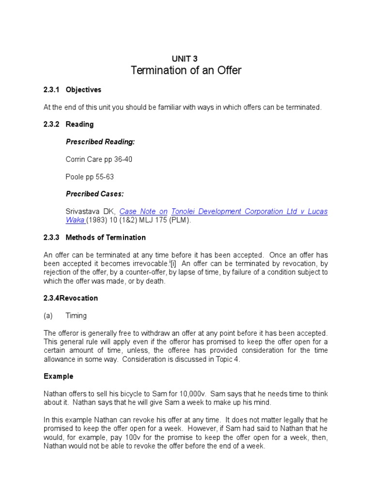 Unit 3 Termination of An Offer | PDF | Offer And Acceptance | Contract Law
