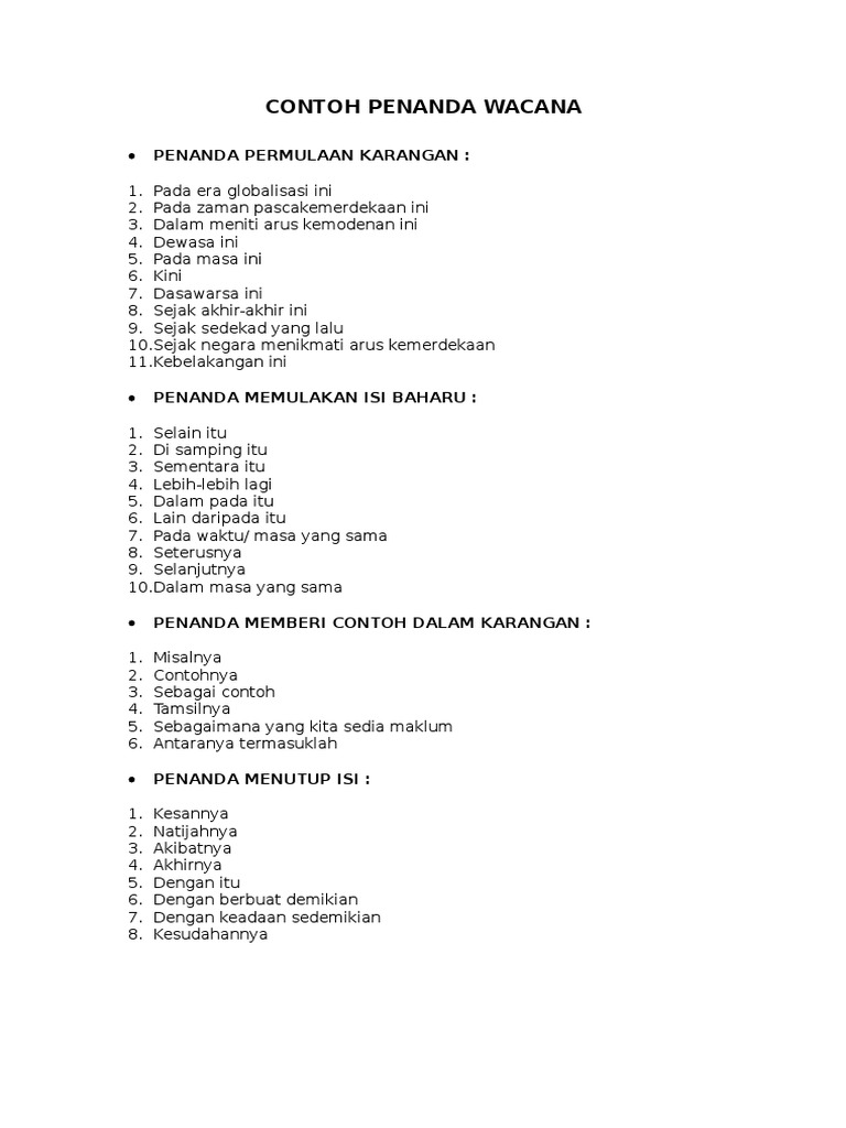Contoh Penanda Wacana Bahasa Melayu | PDF