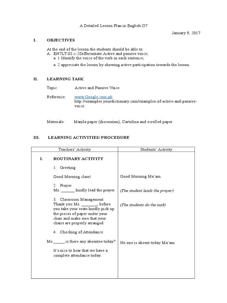 Active and Passive Voice Lesson Plan | PDF | Verb | Subject (Grammar)