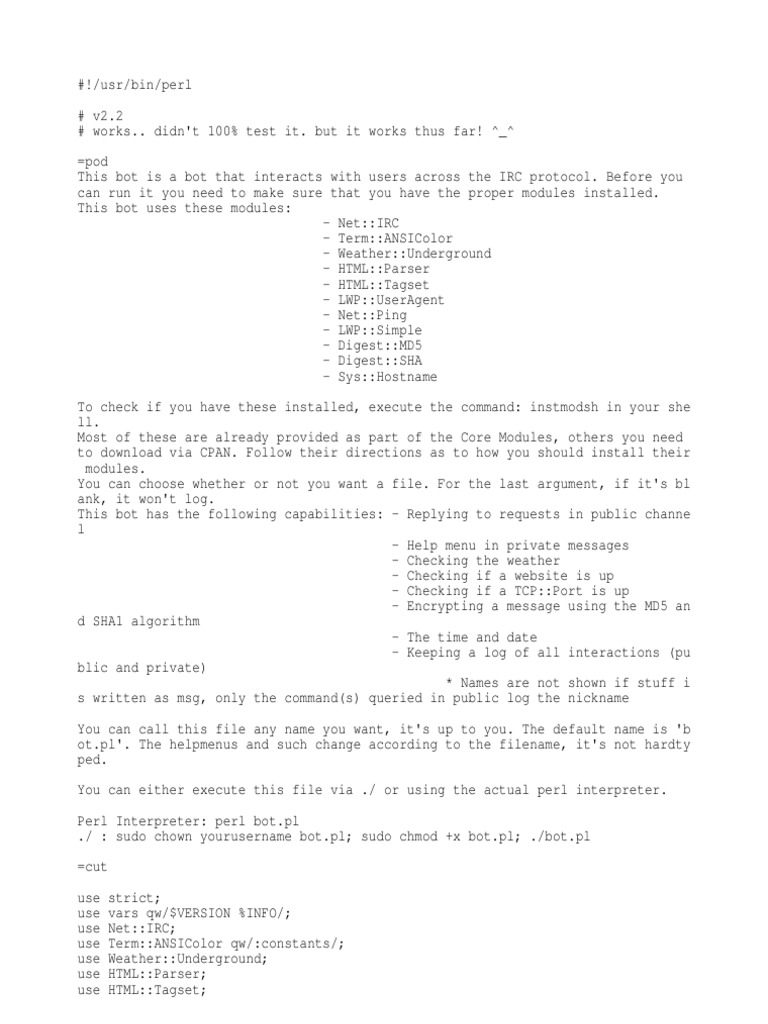 IRC Bot v2.2 | PDF | Internet Relay Chat | Perl