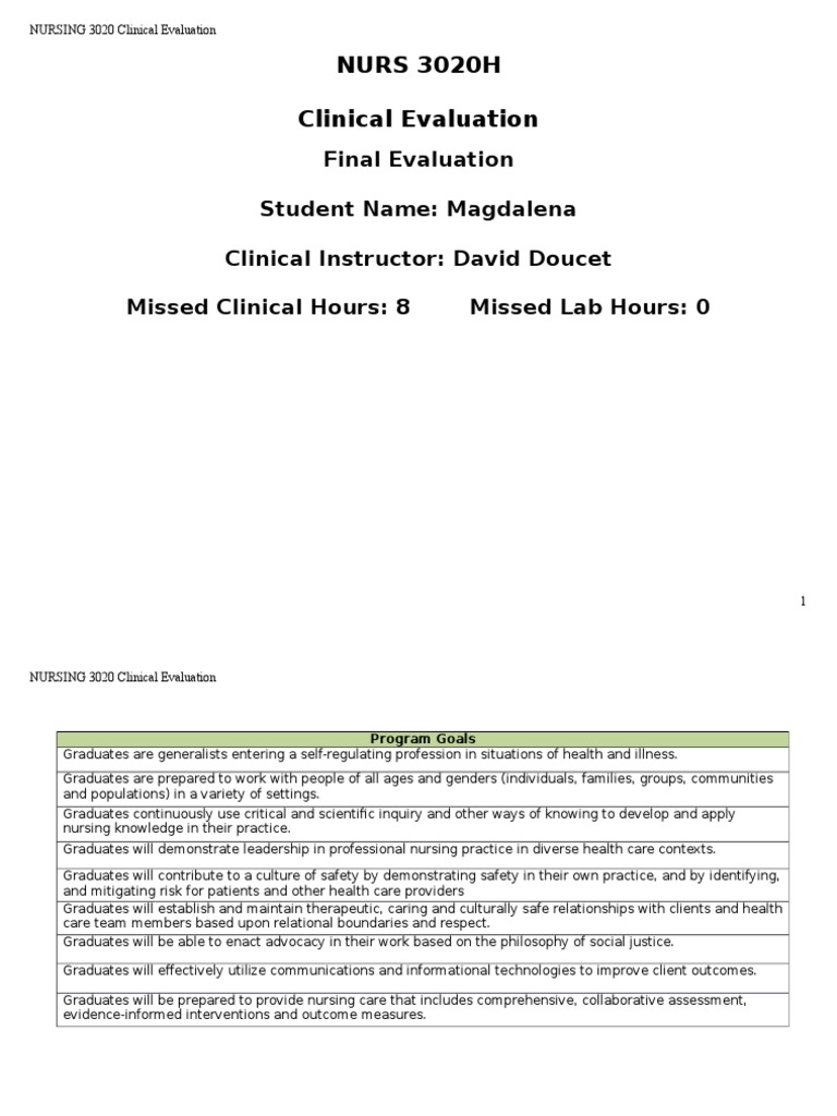 Nursing 3020 Clinical Evaluation Report | PDF | Nursing | Educational Assessment