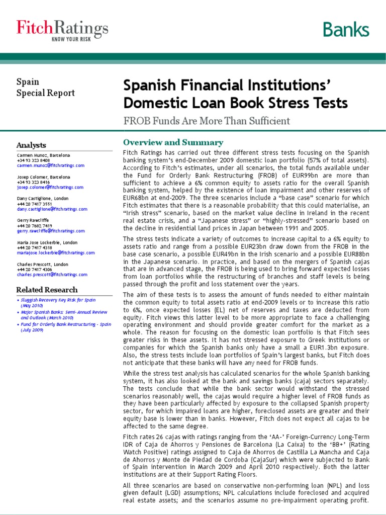 Fitch - Spanish Banks Stress Tests | PDF | Loan To Value Ratio ...