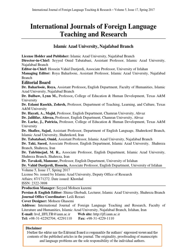 International Journal of Foreign Language Teaching and Research, Issue ...