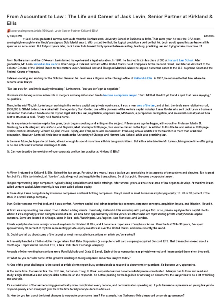 Jack Levin's Journey: CPA to Law Partner | PDF | Private Equity | Ruth ...