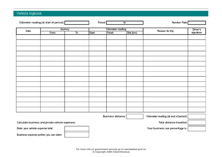 Vehicle Logbook: Odometer Reading (At Start of Period) | PDF