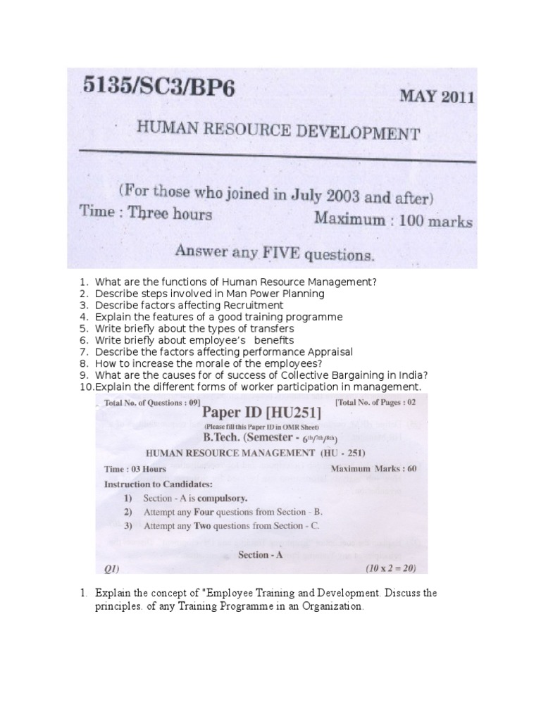 Questions Bank HRD - Human Resource Development | PDF | Human Resource ...
