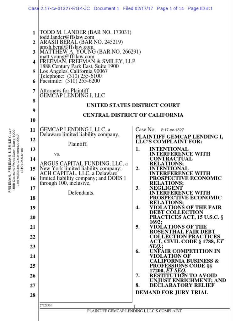 ACH Capital, LLC - GemCap Lending | PDF | Loans | Damages