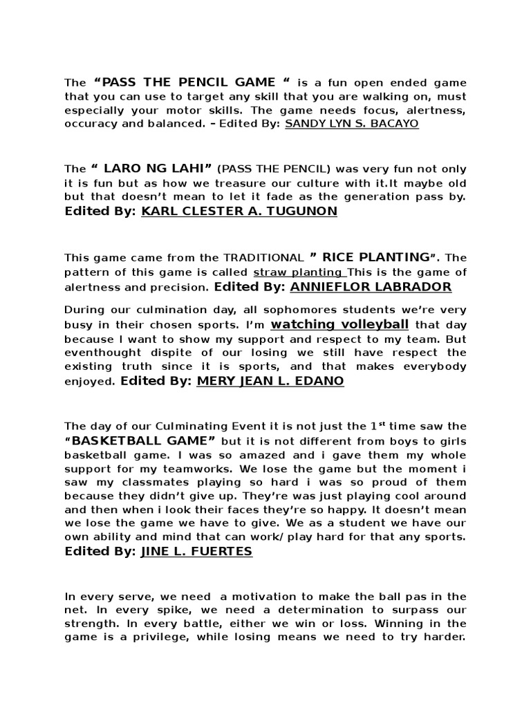 Pass The Pencil Game | PDF | Sports | Leisure