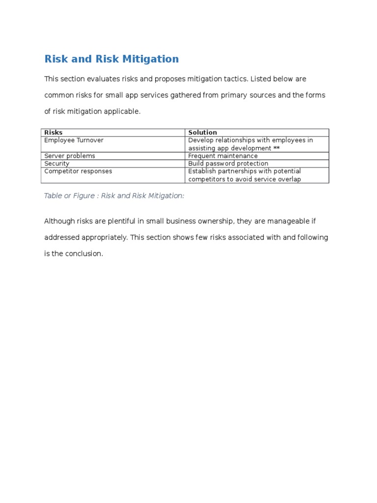 Risk and Risk Mitgation Table | PDF