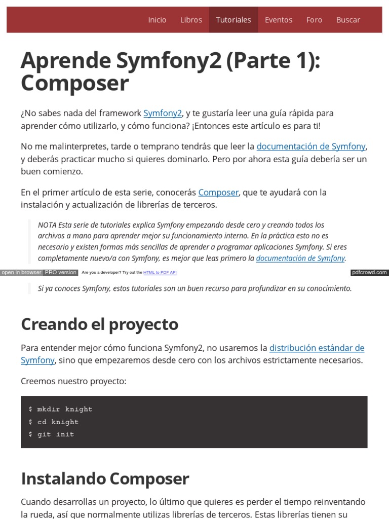 Tutorial Aprende Symfony2 Parte 1 Composer PDF | PDF | HTML | Navegador web