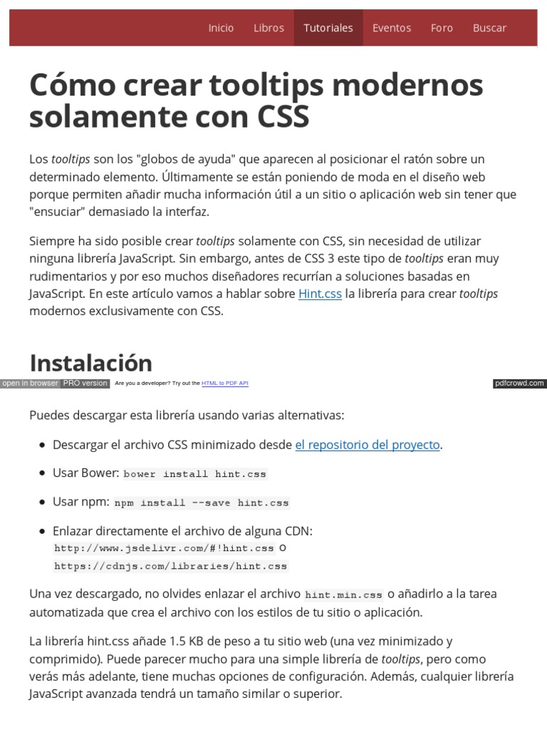 Tutorial Como Crear Tooltips Modernos Solamente | PDF | Hojas de estilo en cascada | HTML
