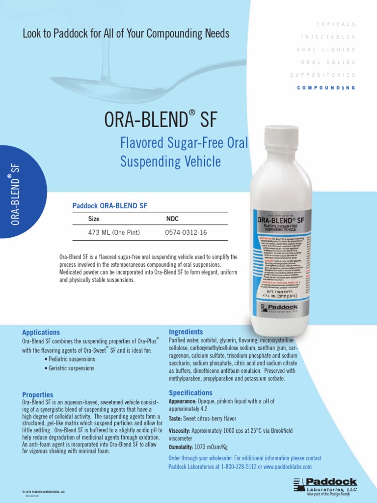 Pds172-Ora Blend SF Sell Sheet | Sugar Substitute | Tablet (Pharmacy)