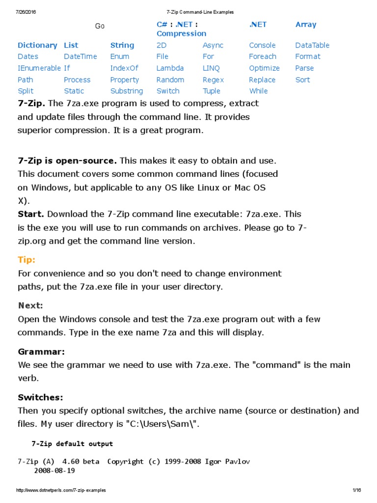 7 Zip Command Line Examples Pdf Zip File Format Command Line