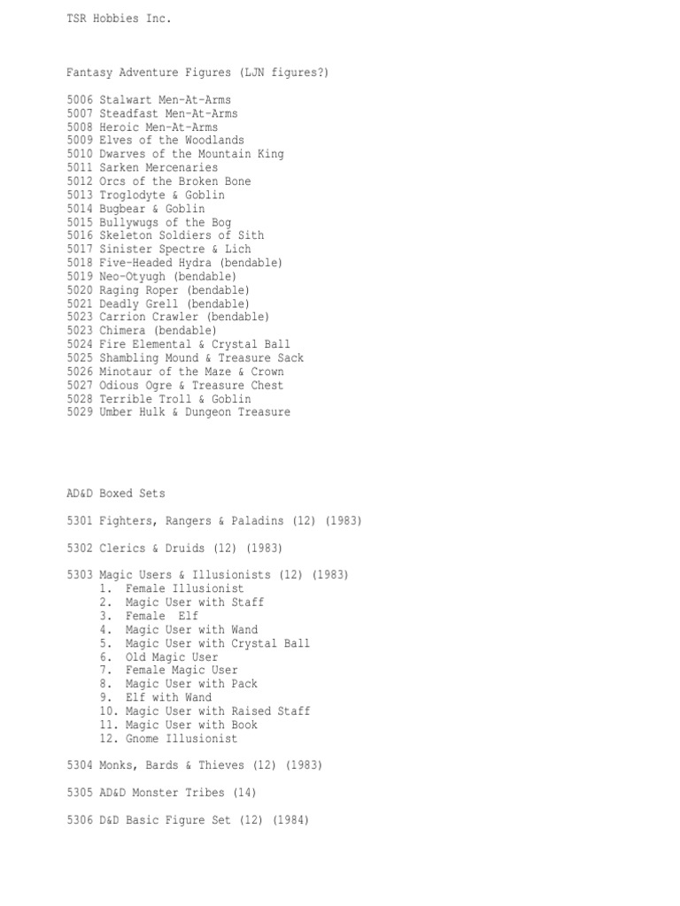 TSR Miniatures List | PDF | Dwarf (Dungeons & Dragons) | Wizards Of The ...