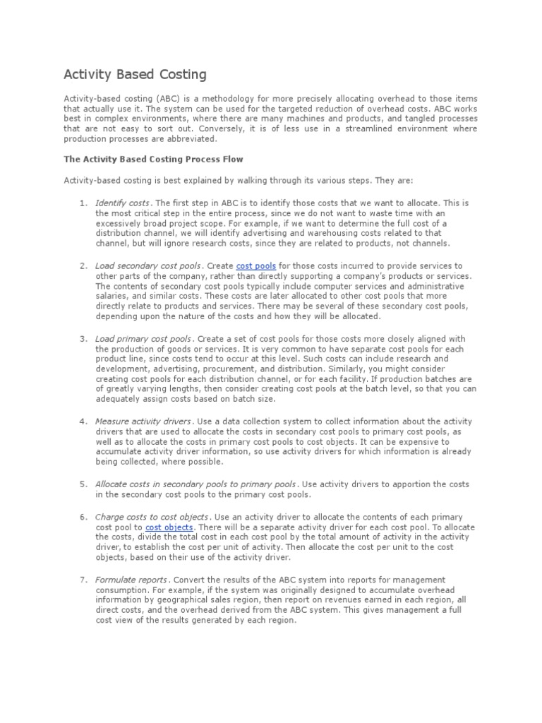 Activity Based Costing | PDF | Profit (Accounting) | Business Economics