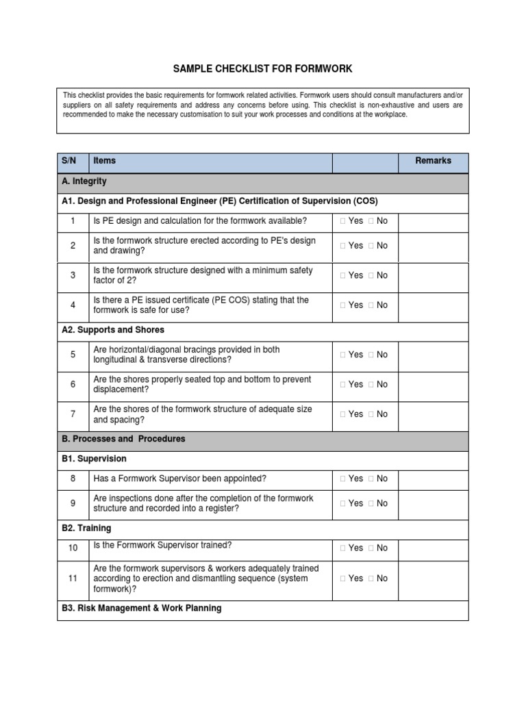 5 Formwork Checklist | Risk Management | Safety