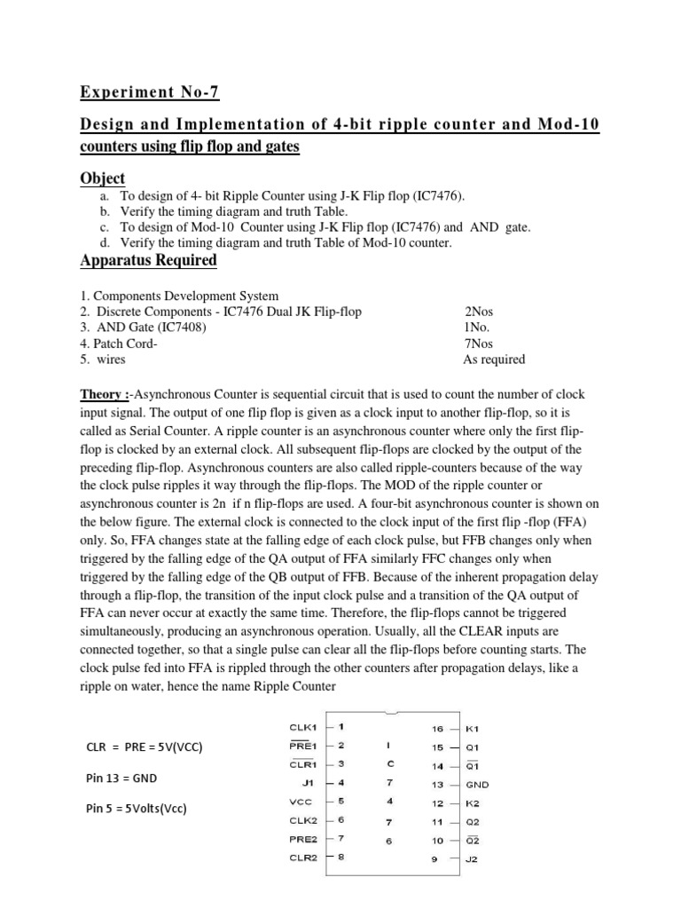 Design 4-bit Ripple and Mod-10 Counters (IC7476 | PDF | Electronic ...