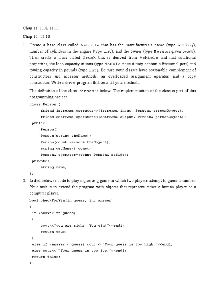 Vehicle and Truck Classes with Person Class and Guessing Game with Human and Computer Players ...