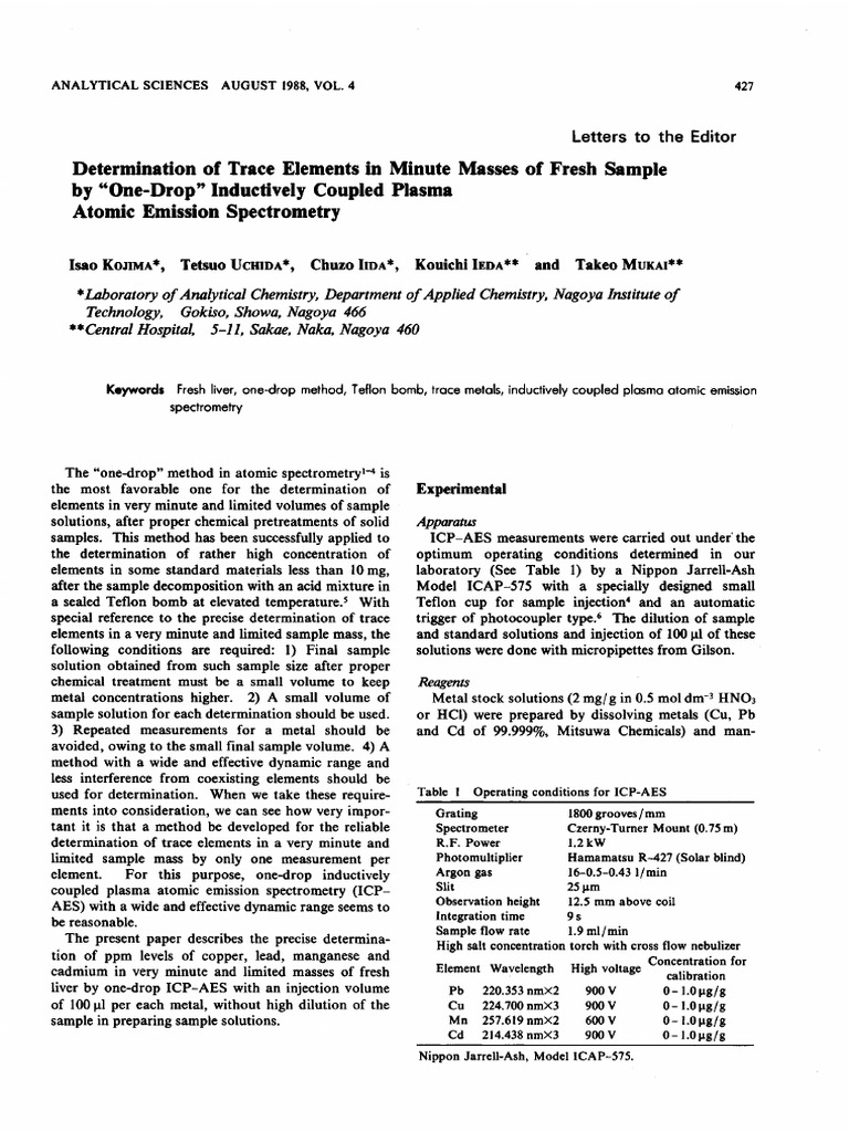 Keywords Fresh Liver, One-Drop Method, Teflon Bomb, Trace Metals ...