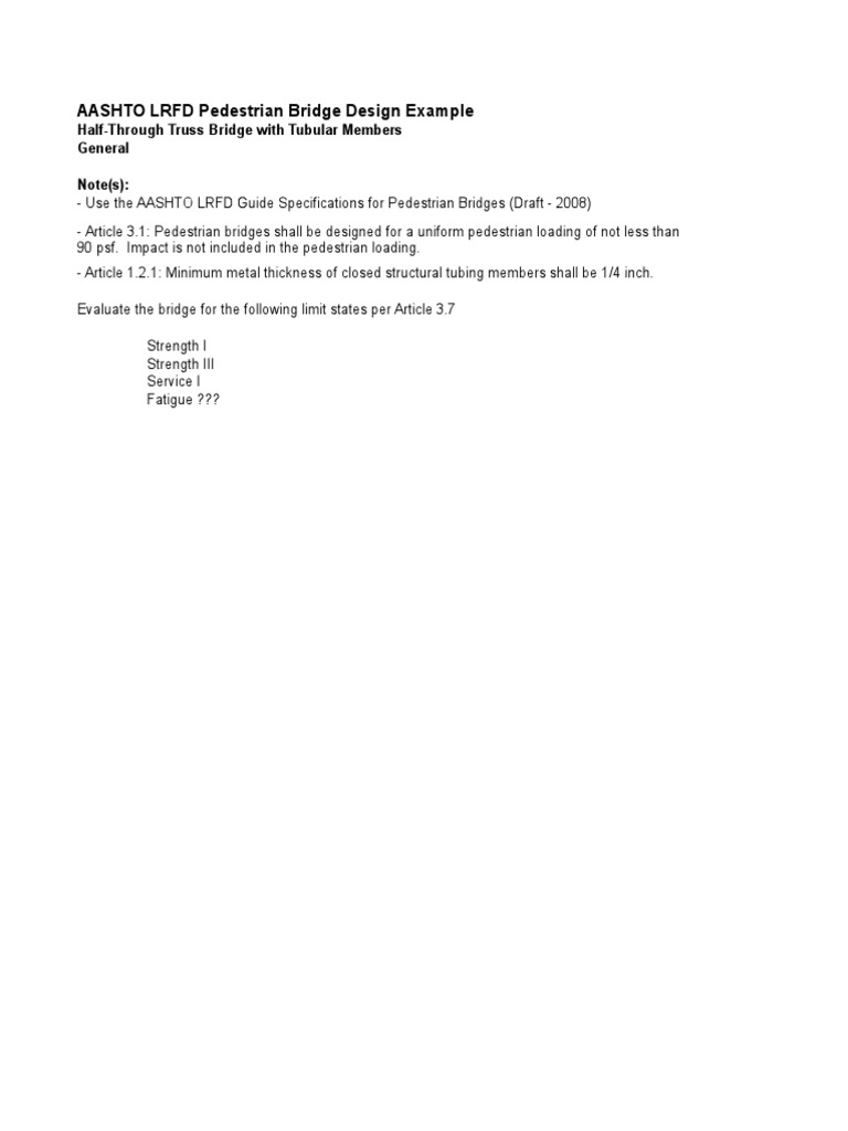 AASHTO Pedestrian Bridge Design Example | PDF | Truss | Structural Load