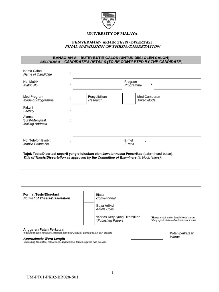 No 13 Final Submission of Thesis or Dissertation Form | PDF