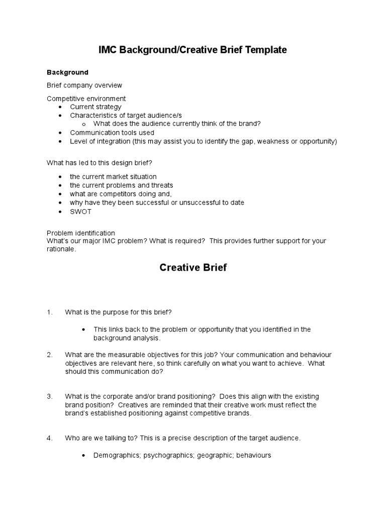 Assess 1 IMC Background and Creative Brief Template | PDF | Target ...