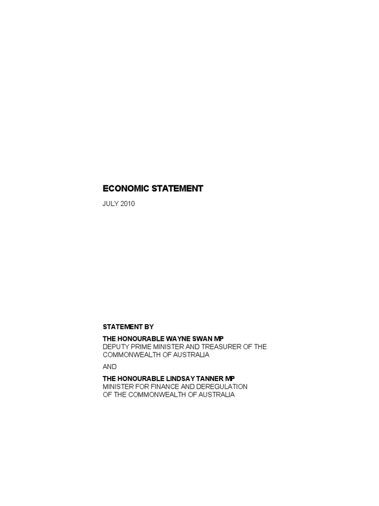 Economic Statement July 2010 | PDF | Government Budget Balance | Taxes