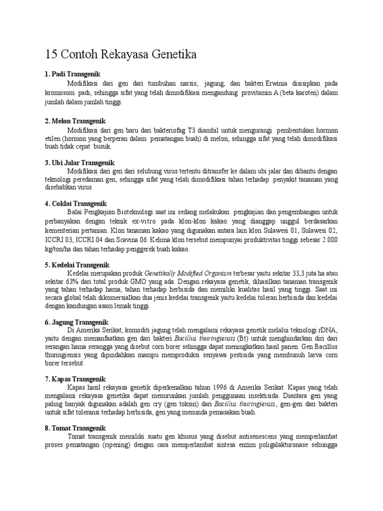 15 Contoh Rekayasa Genetika | PDF | Sains & Matematika | Kesehatan Holistik