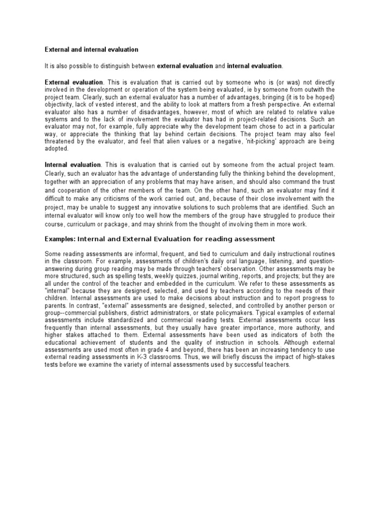 Internal vs External Evaluation in Education | PDF | Educational ...