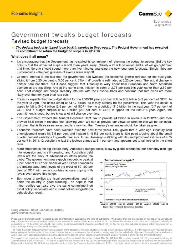 Commsec Economic Statement July 2010 | PDF | Deficit Spending ...