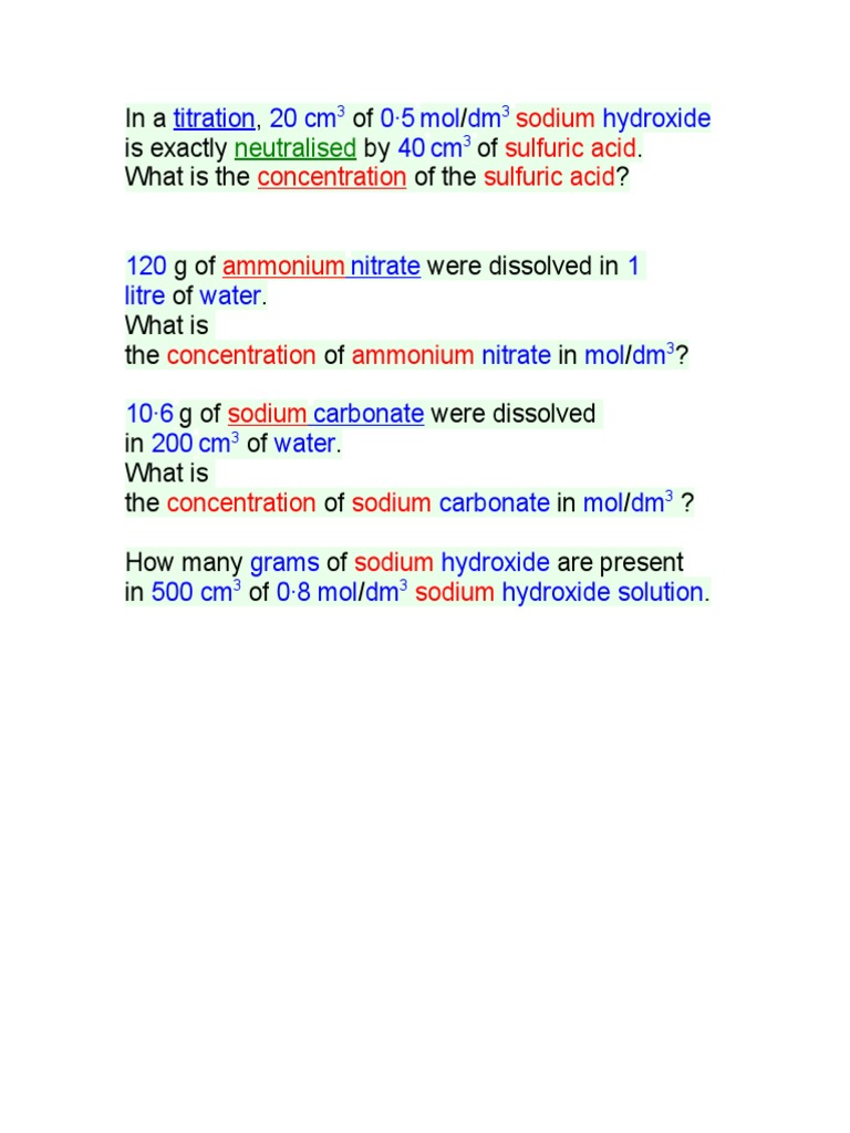Titrations Questions | PDF