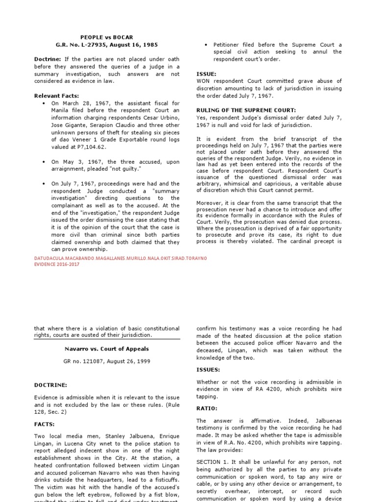 Evidence Cases Compilation For Finals | PDF | Search And Seizure ...