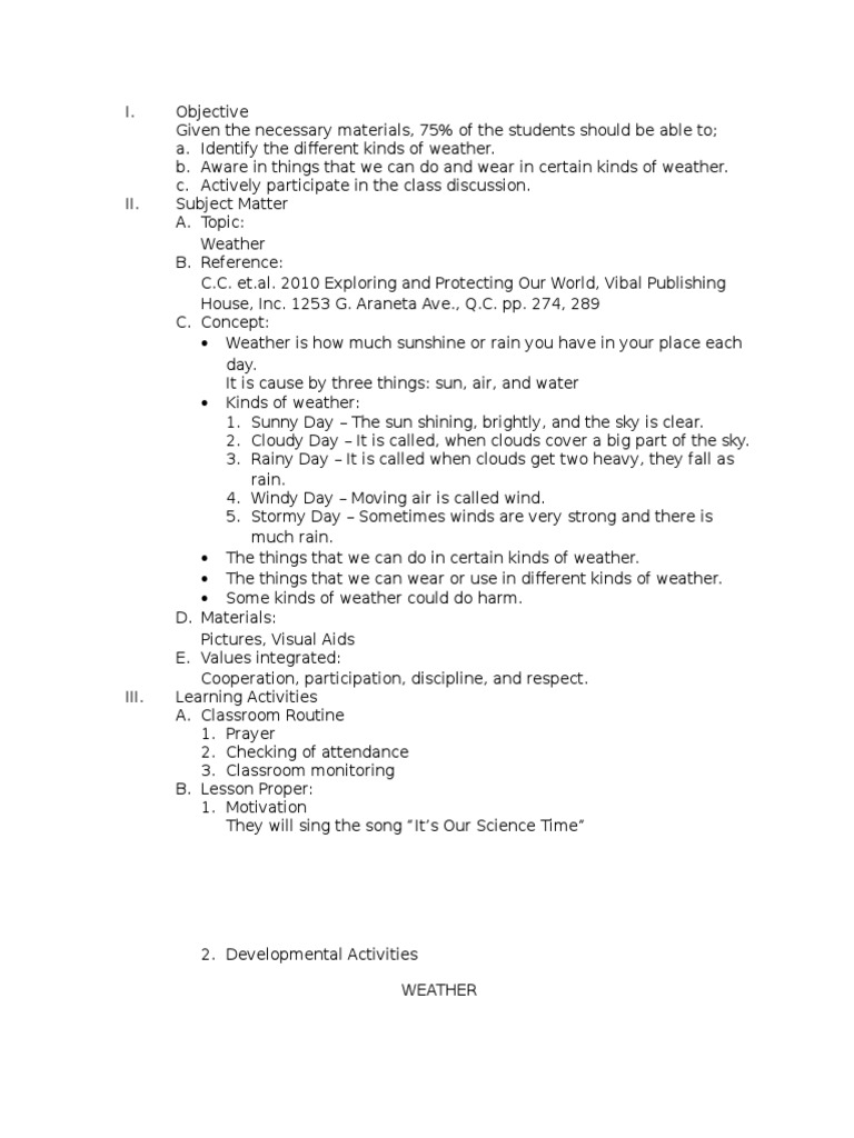 Semi Detailed Lesson Plan | PDF | Weather | Sky