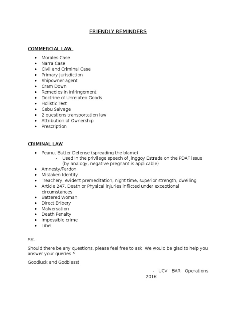 Friendly Reminders | PDF | Law