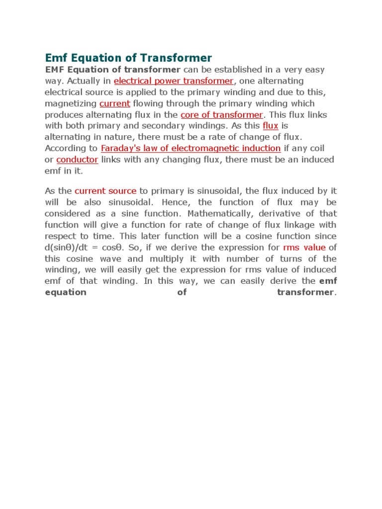 Emf Equations of Transformers. | PDF | Transformer | Electromagnetic Induction