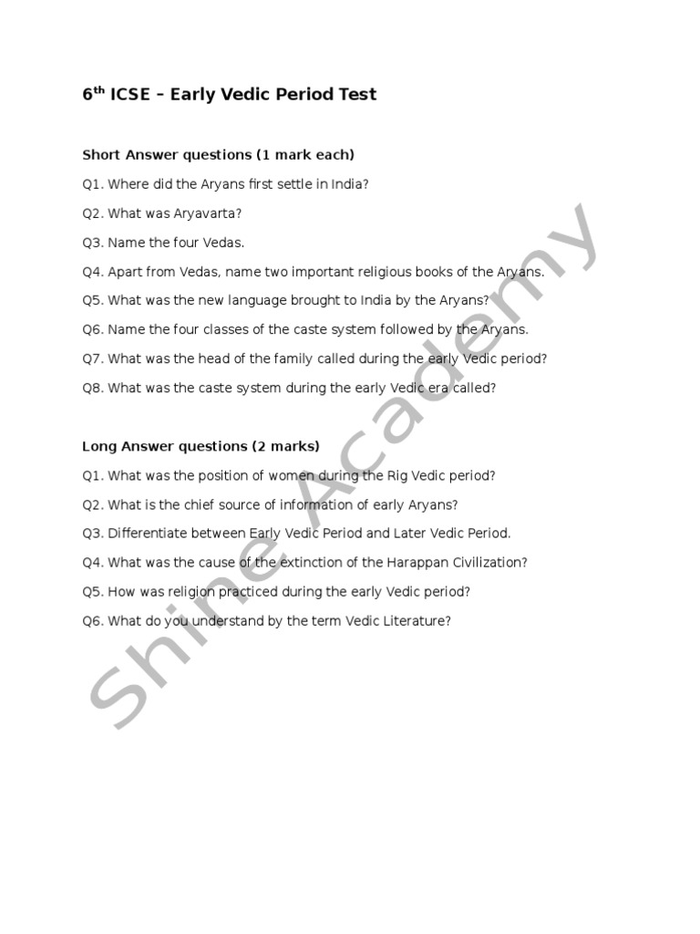 Early Vedic Period: An Examination of Aryan Culture Through Short ...