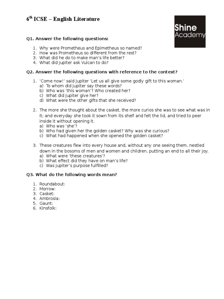 6th Icse Eng Prometheus | PDF