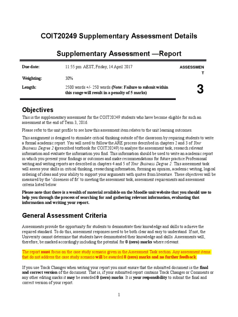 COIT20249 Supplmentary Assessment | PDF | Educational Assessment | Citation
